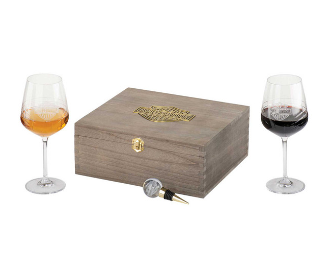 Harley-Davidson® Premium Wine Gift Set - Two Wine Glasses, Stopper & S ...